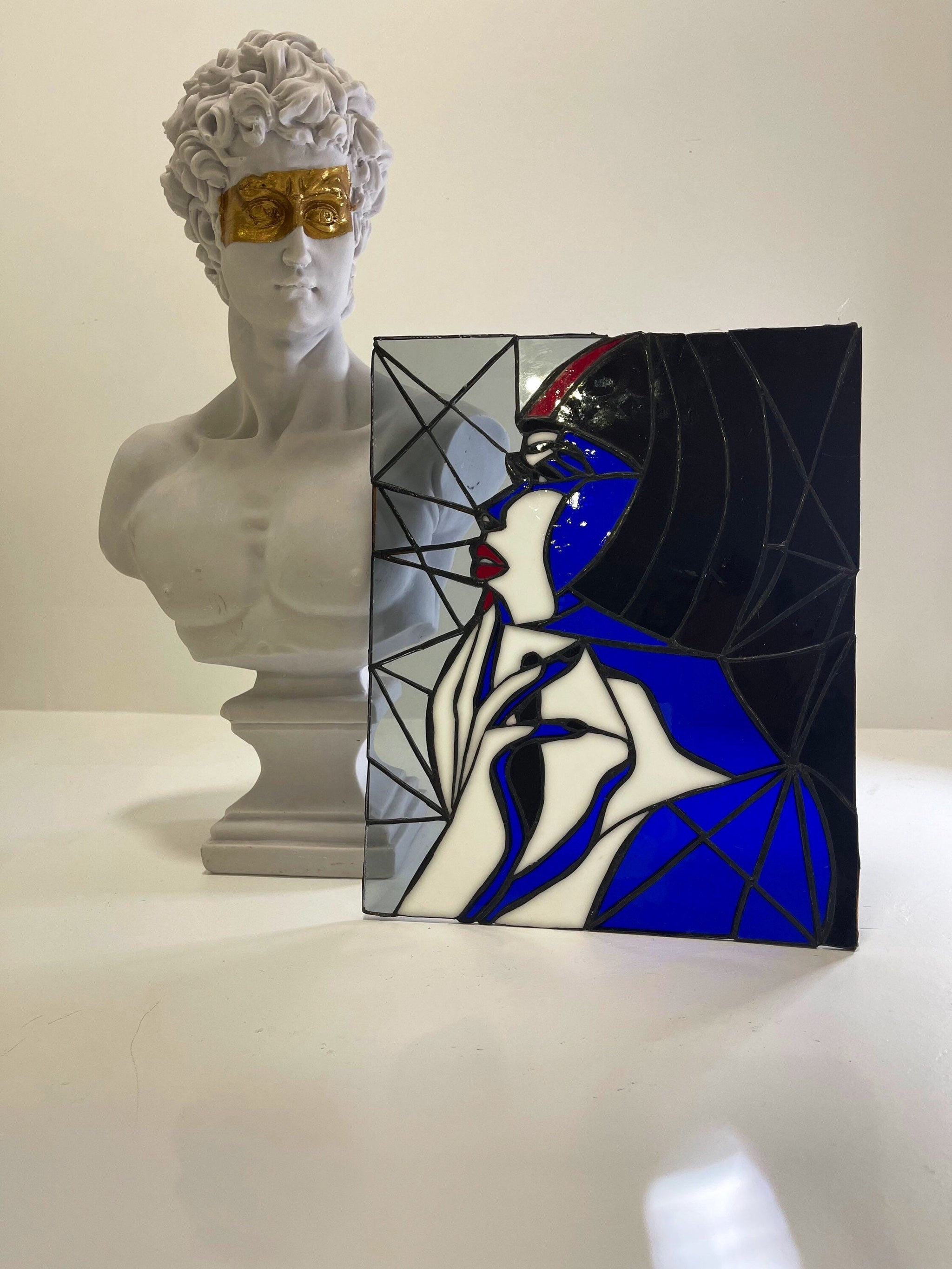 Stained glass women, stained glass girl panel, glass art decor ...