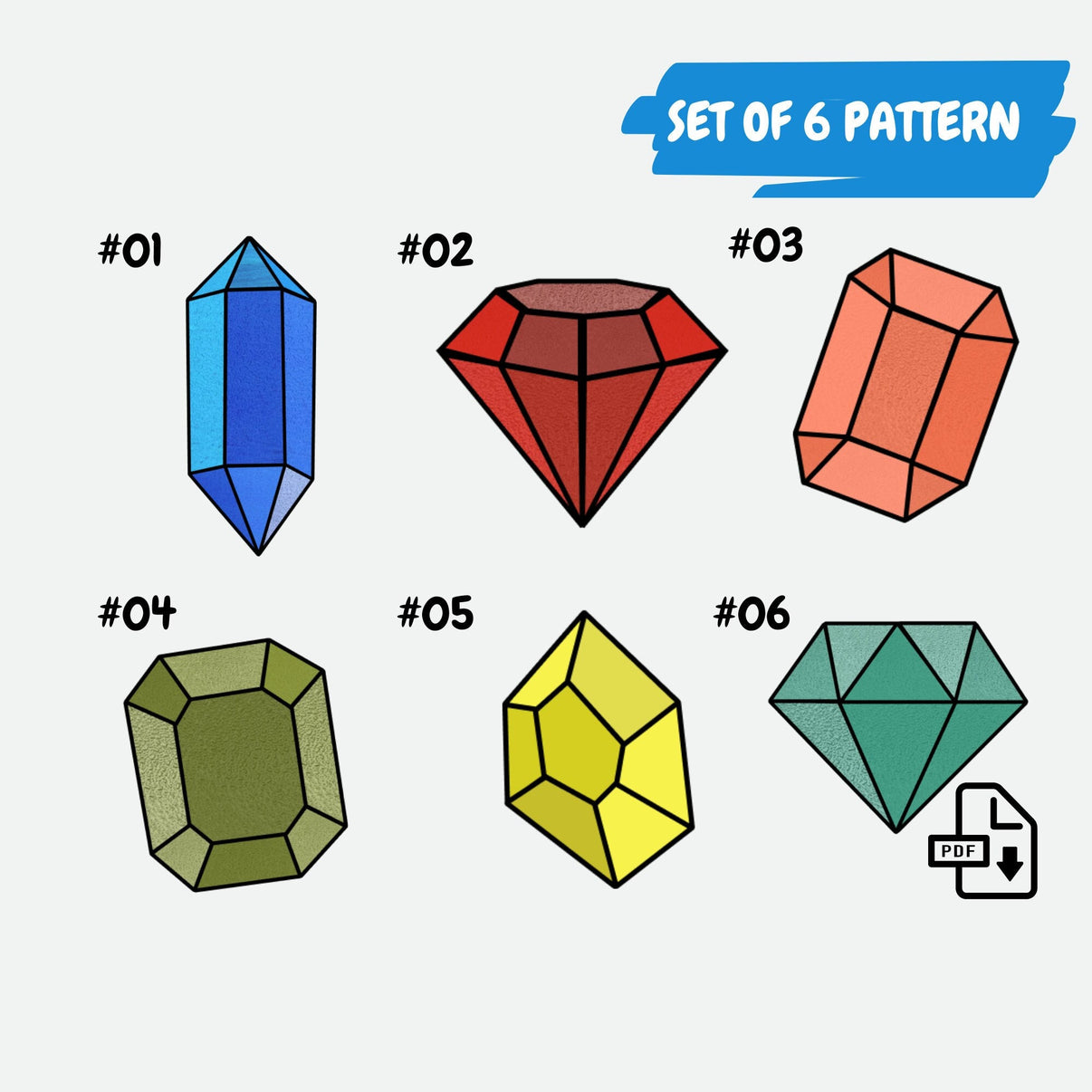 Crystal Stained Glass Pattern Pack • Six Beginner Crystal Pattern • Di ...